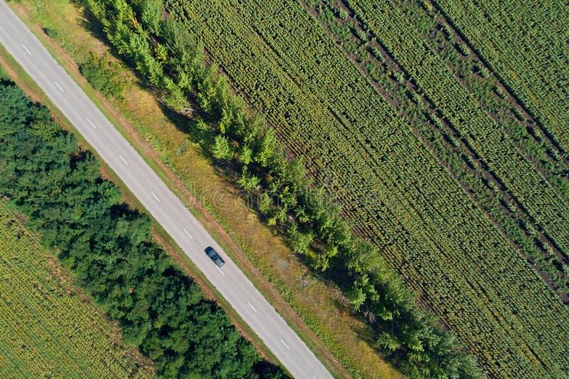 Aerial View of a Highway Passing through Green Fields Stock Image ...