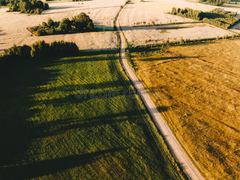 Aerial View of a Highway Road between Fields on a Sunny Day Perfect for ...
