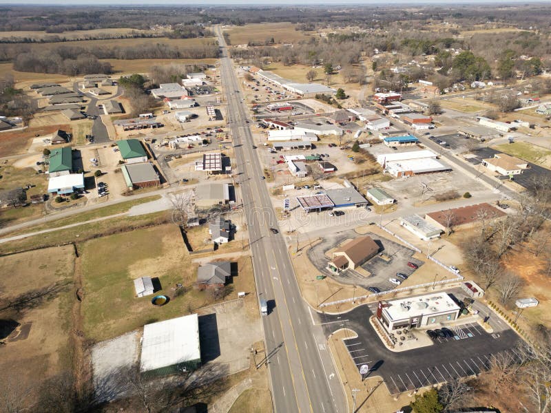 Aerial View of a Highway Road through a Small Town Stock Photo - Image ...