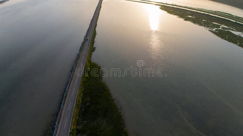 Aerial View of a Highway by Water and Grass Stock Image - Image of ...