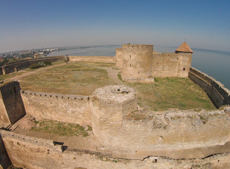 Aerial View of Historic Castle on the Beach Stock Image - Image of ...