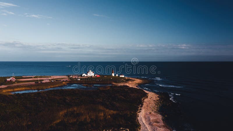Aerial of Historic Judith Point Lighthouse - Rhode Island Stock Photo ...