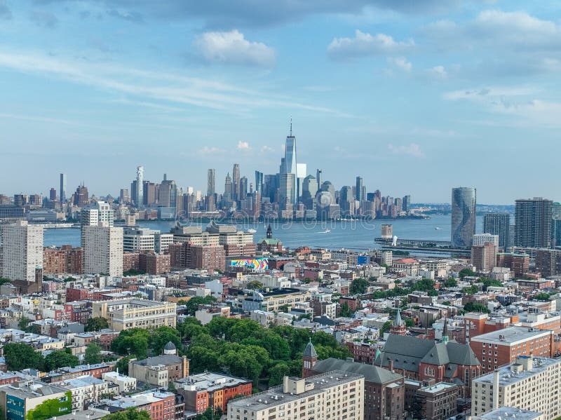 Aerial View of Hoboken and Manhattan Skyline Stock Image - Image of ...