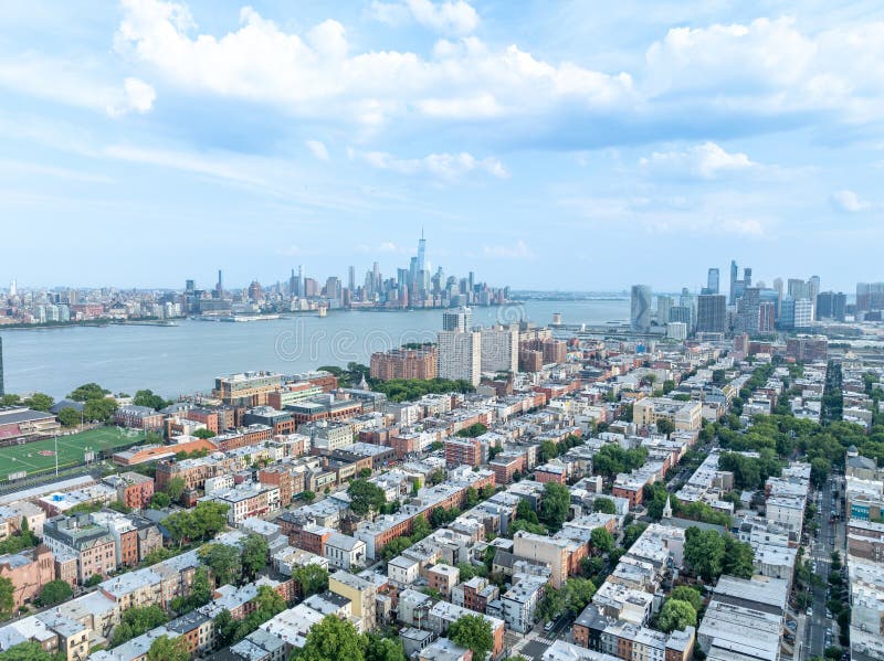 Aerial View of Hoboken and New Jersey Skyline Stock Photo - Image of ...