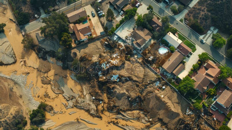 Aerial View of Homes Devastated by Debris Flow during a Destructive ...
