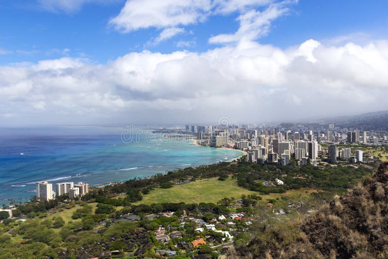 Aerial View of Honolulu City, Oahu Stock Image - Image of beach ...