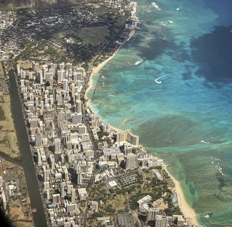 Aerial View of Honolulu when Landing at Airport Stock Photo - Image of ...