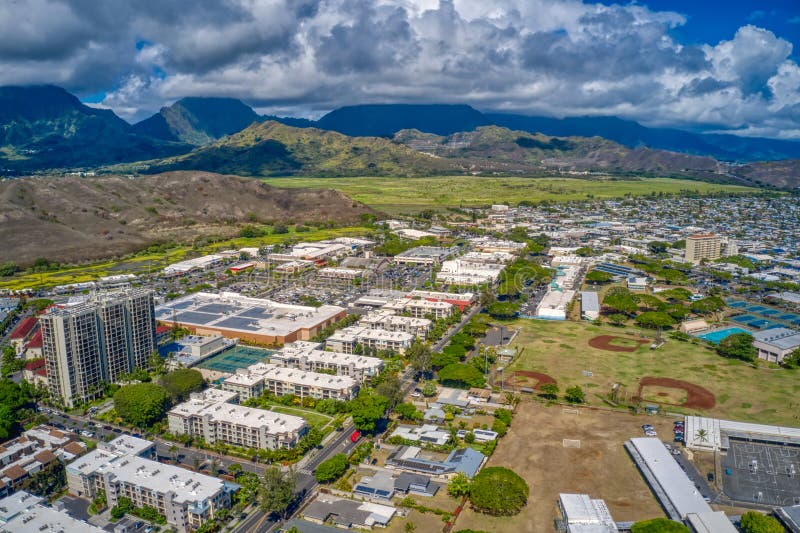 Aerial View of the Honolulu Suburb of Kailua, Hawaii Stock Photo ...
