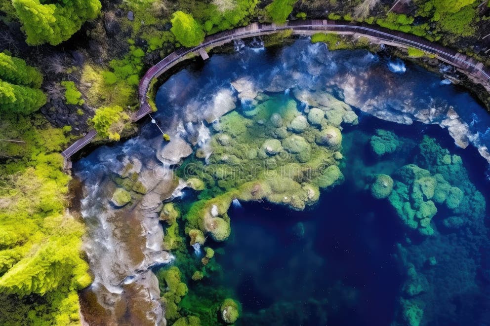 Aerial View of a Hot Spring in a Forest Stock Image - Image of nature ...