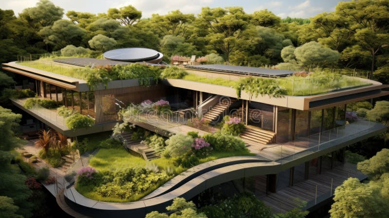 An Aerial View of a House Surrounded by Trees Stock Illustration ...