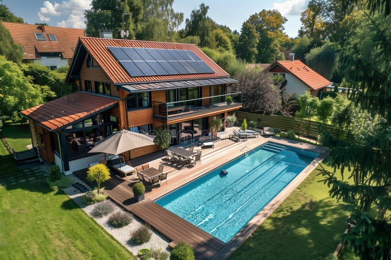 Aerial View of House with Swimming Pool Stock Photo - Image of leisure ...