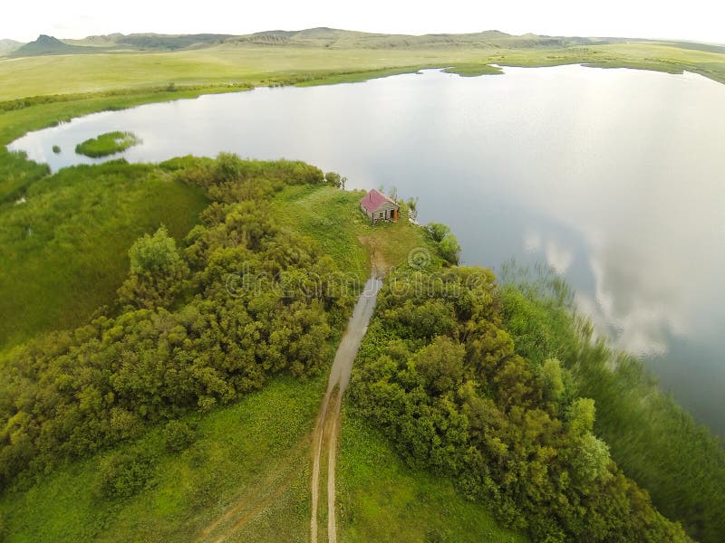 Aerial View of House in the Wild Steppe of Kazakhstan Stock Image ...