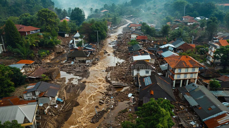 Aerial View of Houses Destroyed by Debris Flow in Rainstorm Showing ...