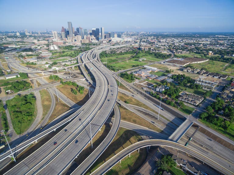 Top View Houston Downtown and Interstate 69 Highway Stock Photo - Image ...