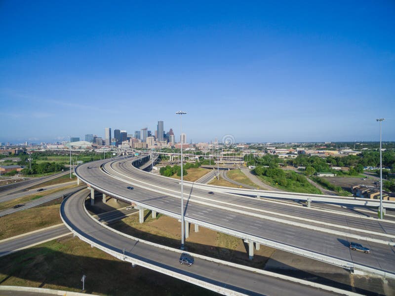 Top View Houston Downtown and Interstate 69 Highway Stock Photo - Image ...