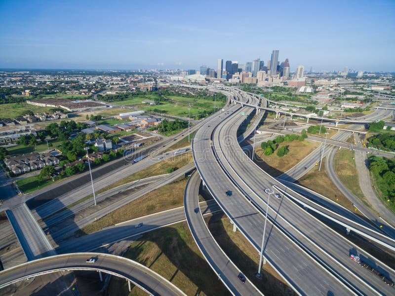 Top View Houston Downtown and Interstate 69 Highway Stock Image - Image ...