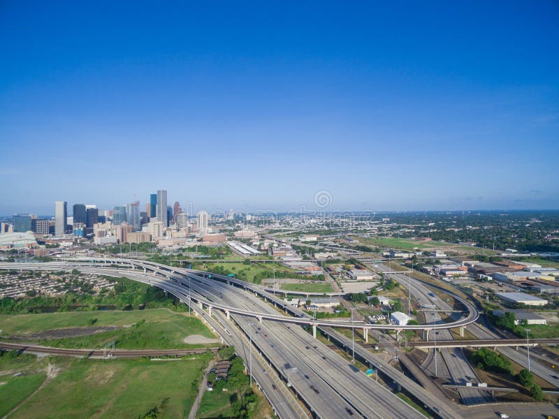 Top View Houston Downtown and Interstate 69 Highway Stock Photo - Image ...