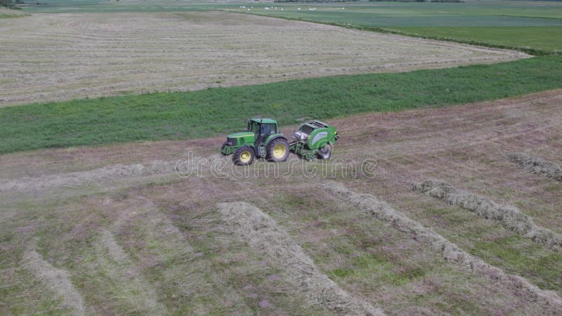 Aerial View How Tractor Making Bales Stock Video - Video of farmland ...