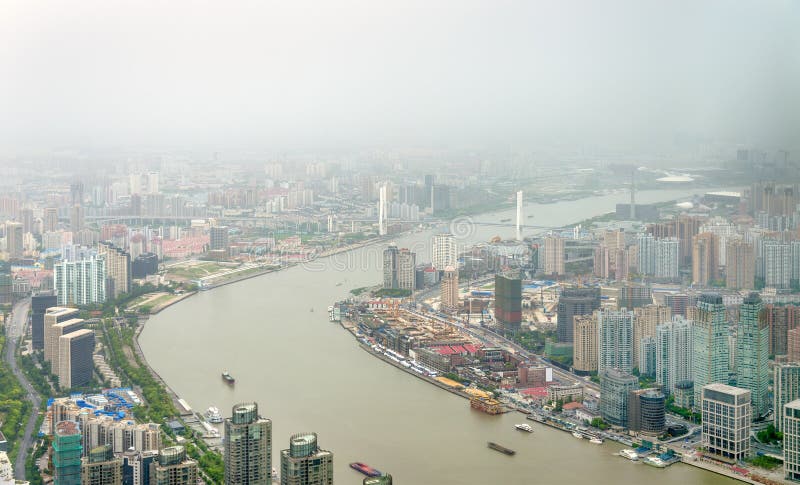 Aerial View of the Huangpu River in Shanghai Stock Photo - Image of ...