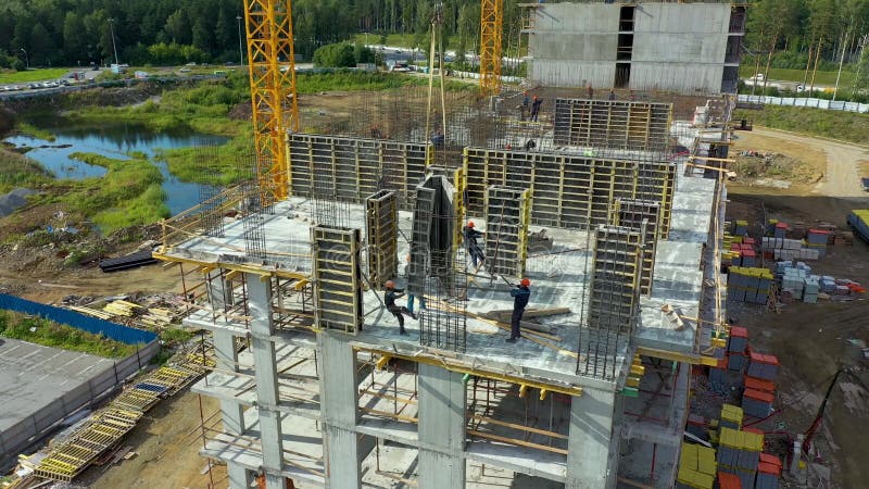 Aerial View on Huge Construction Site with Heavy Equipment and Workers ...