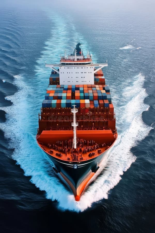 Aerial View, Huge Container Cargo Ship, Ocean, International Trade ...