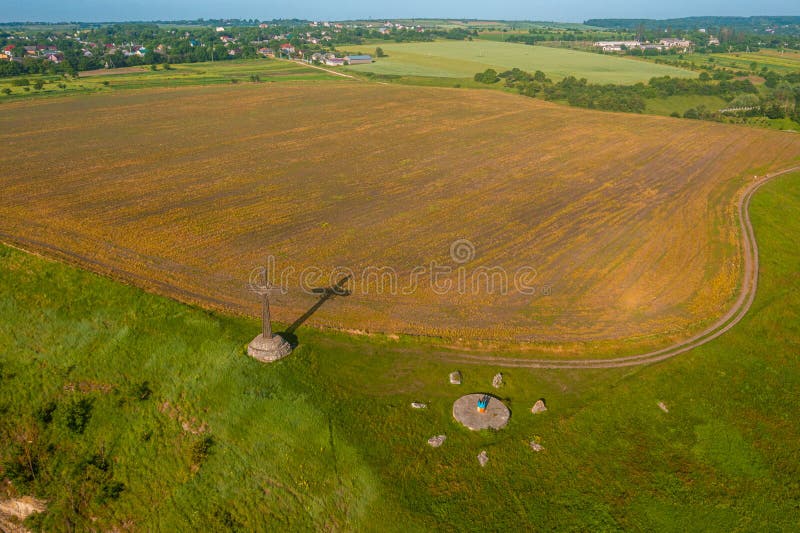 Aerial View of the Huge Cross Standing on Top of the Hill Stock Image ...
