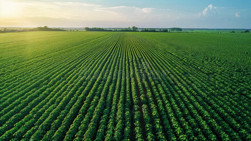 Aerial View of a Huge, Lush Bean Field with a Clear Blue Sky in the ...