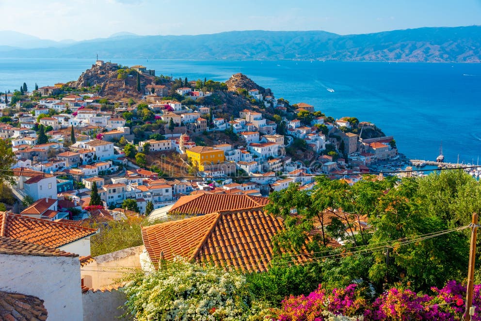 Aerial View of Hydra Town in Greece Stock Image - Image of saronic ...