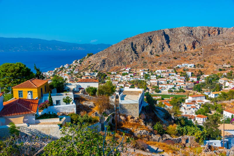 Aerial View of Hydra Town in Greece Stock Image - Image of history ...
