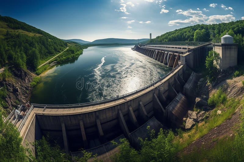 Aerial View of Hydroelectric Dam on the River. Stock Illustration ...