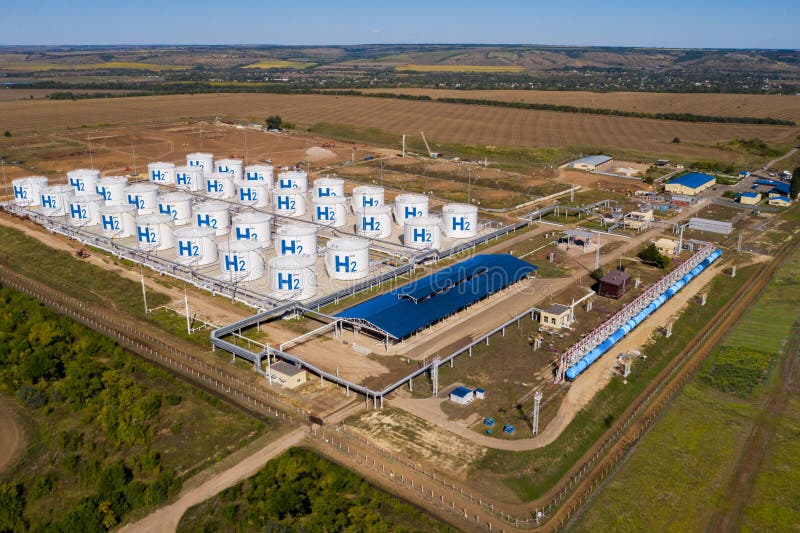 Aerial View of Hydrogen Storage Hub Under Construction. Concept. Stock ...