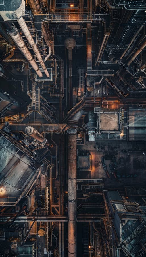 Aerial View of a Hyper Realistic Dystopian Industrial Landscape with ...