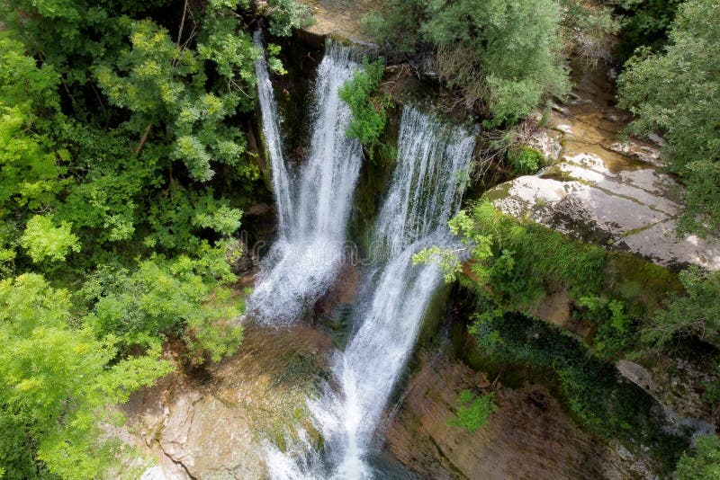 Aerial View of an Idyllic Rain Forest Waterfall, Stream Flowing in the ...