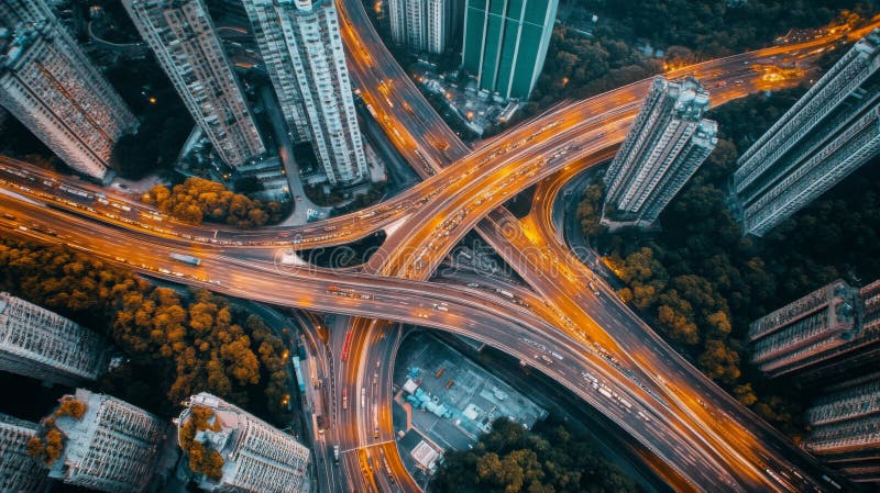 Aerial View of Modern City Highway Intersection Looking Beautiful from ...