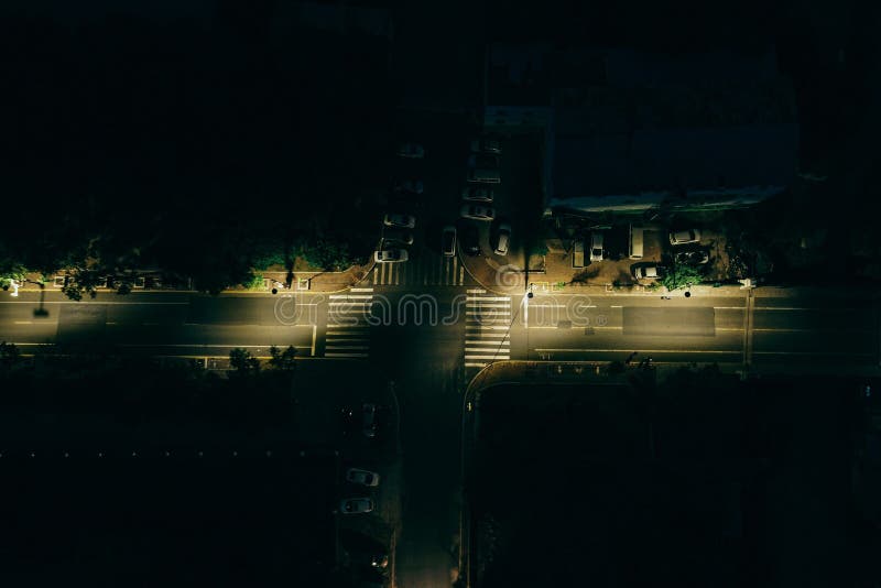 Aerial View of Illuminated Intersection at Night Stock Photo - Image of ...