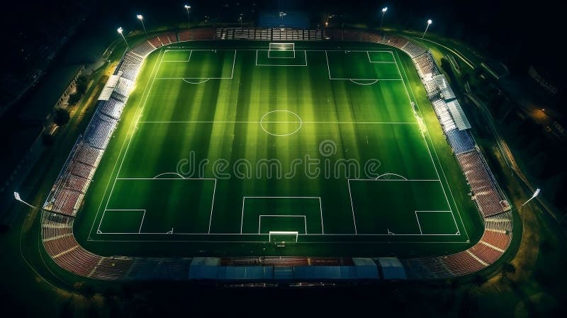 Aerial View of an Illuminated Soccer Field at Night. AI-generated Stock ...