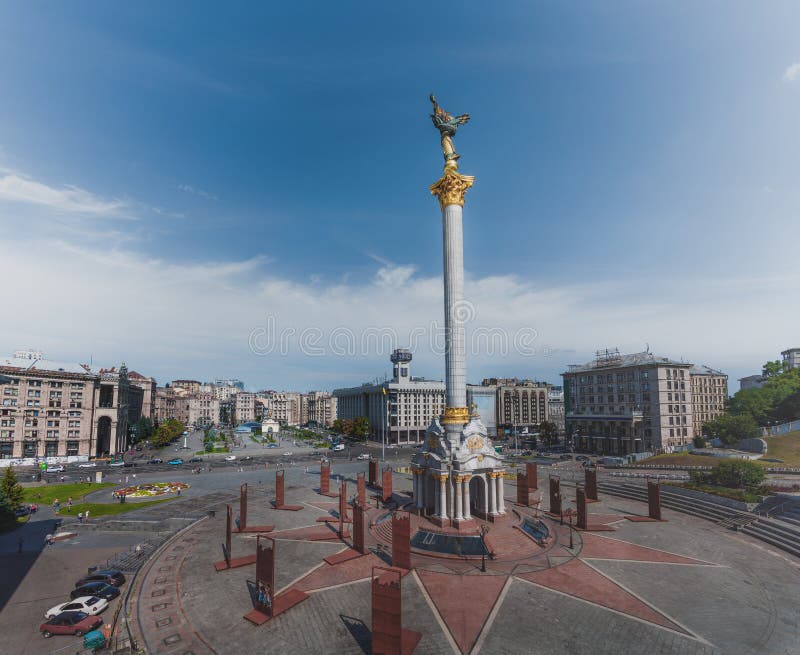 Aerial View of Independence Monument and Independence Square - Kiev ...