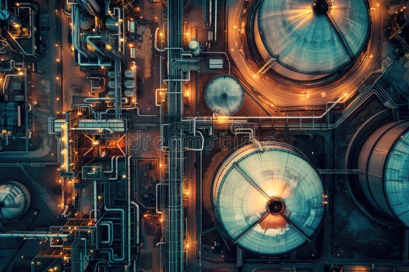 An Aerial View of an Industrial Area at Night. Suitable for Urban ...