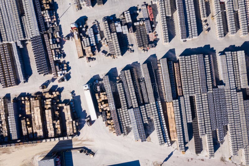 Aerial View of Industrial Building Material,stacked on a Construction ...