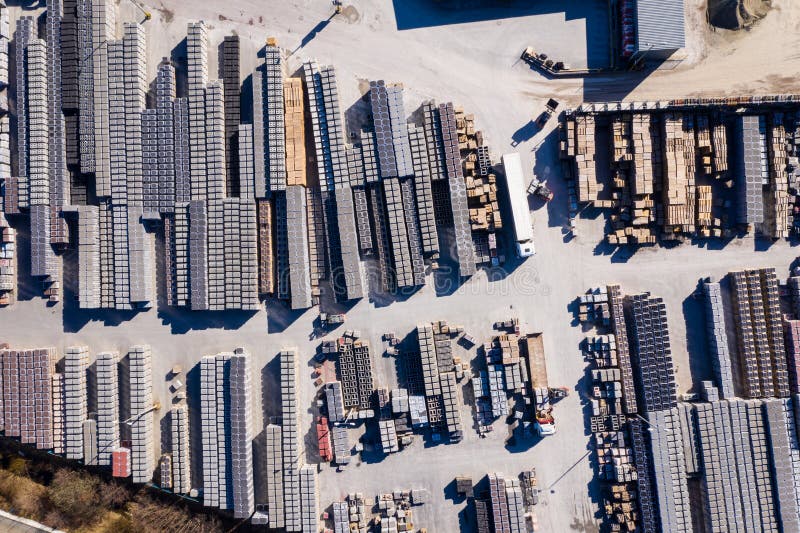 Aerial View of Industrial Building Material,stacked on a Construction ...
