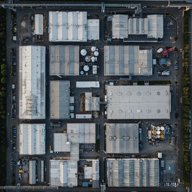Aerial View of an Industrial Complex Featuring Large Rectangular ...