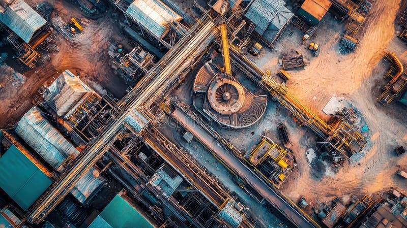 Aerial View of Industrial Complex Featuring Machinery, Structures, and ...