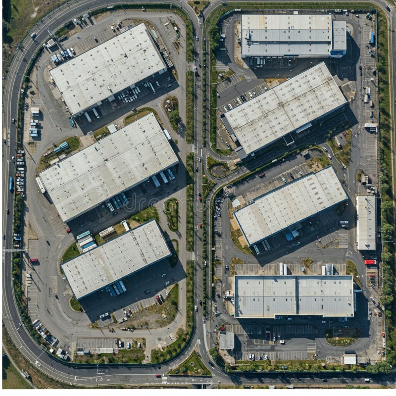 Aerial View of an Industrial Complex Featuring Several Large ...