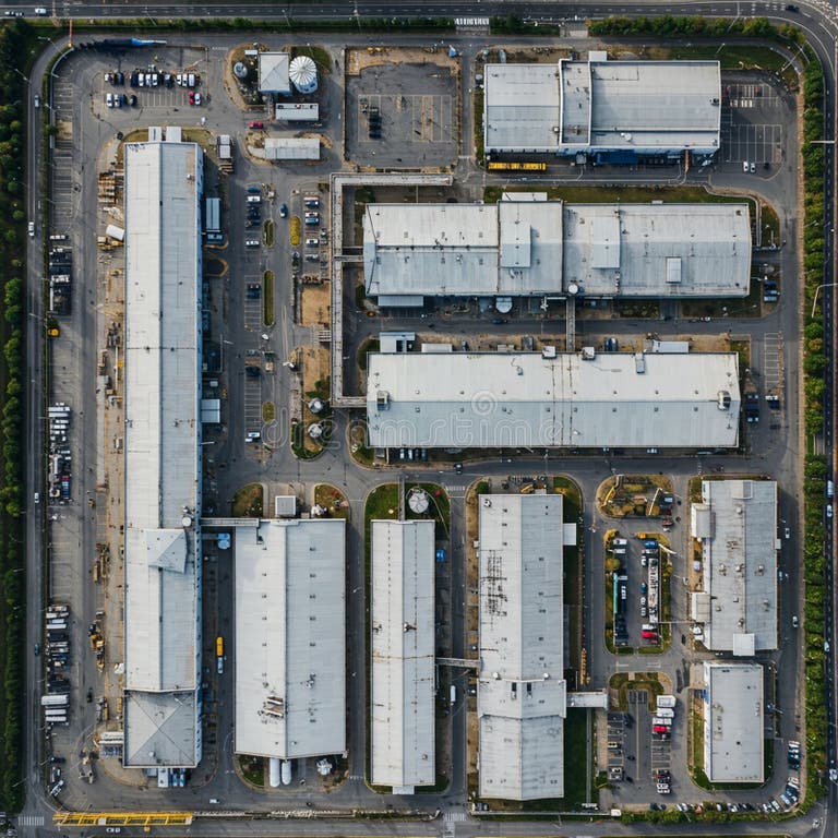 Aerial View of an Industrial Complex Featuring Several Rectangular ...