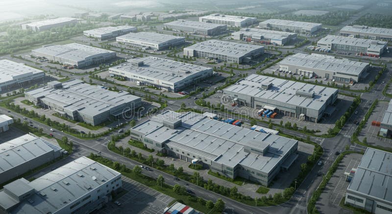 An Aerial View of an Industrial Complex Showing a Grid Layout of Large ...