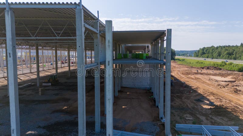 Aerial View of Industrial Construction Site with Steel Framework Stock ...