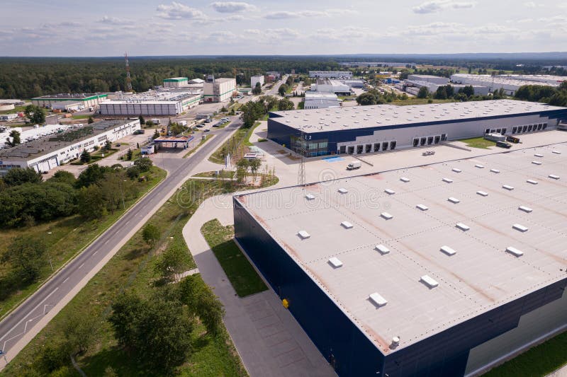 Aerial View of Industrial Park: Distribution and Logistics Hub Stock ...