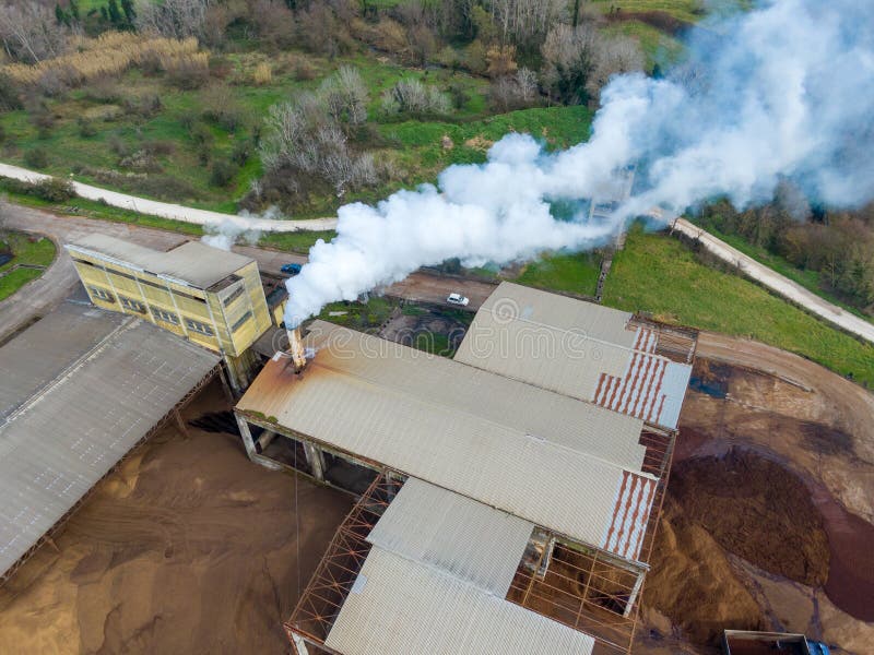 Aerial View of an Industrial Plant Emitting Smoke Stock Image - Image ...