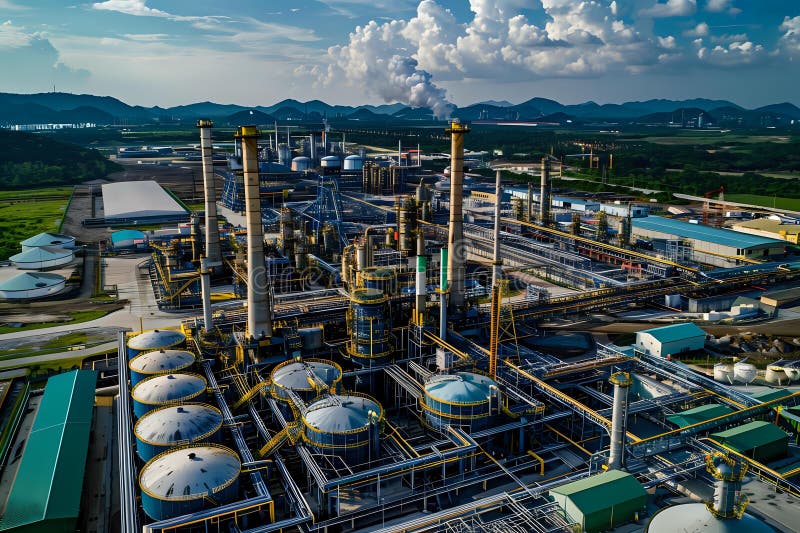 Aerial View of Industrial Refinery Complex: Processing Petroleum and ...
