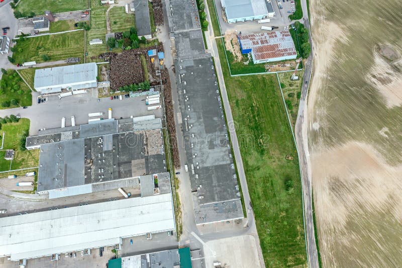 Aerial View of Industrial Warehouse Zone in Suburb Area Stock Photo ...